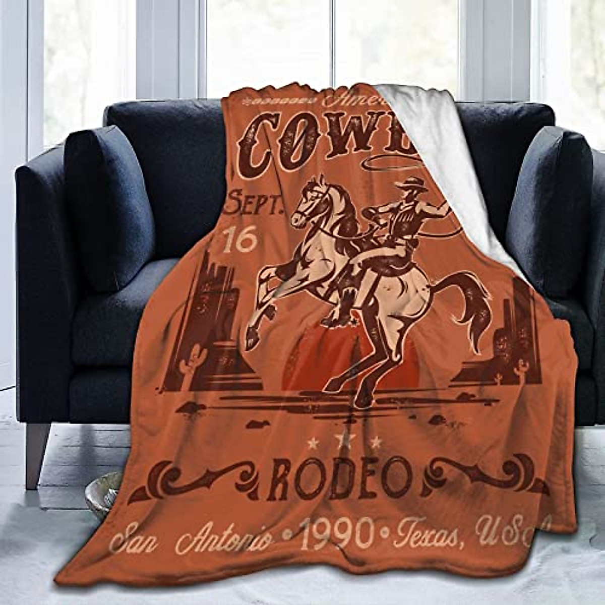 Vintage Western Cowboy Riding Horse Soft Throw Blanket All Season Microplush Warm Blankets Lightweight Tufted Fuzzy Flannel Fleece Throws Blanket for Bed Sofa Couch 60"x50"