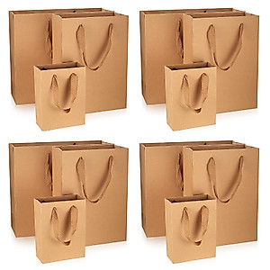 HexinYigjly 12 Pcs Kraft Paper Bags with Handles, Brown Paper Gift Bags Bulk, Small, Medium & Large Retail Bags for Small Business, Shopping Bags, Birthday Party Favor Bags, Merchandise Bags