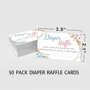 JCVUK BOHO Baby Shower Games, 1 Diaper Raffle Standing Sign with 50 Diaper Raffle Tickets, Pampas Grass Bohemian Theme Gender Reveal Party Decorations and Supplies For Boys or Girls(LBLK-A02)