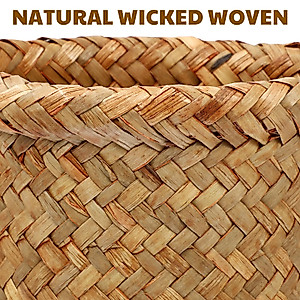 HOLIDYOYO Seagrass Woven Basket Small Countertop Trash Can Mini Wastebasket Woven Plant Pot Holder Pencil Cup Makeup Brush Organizer Farmhouse Home Decor