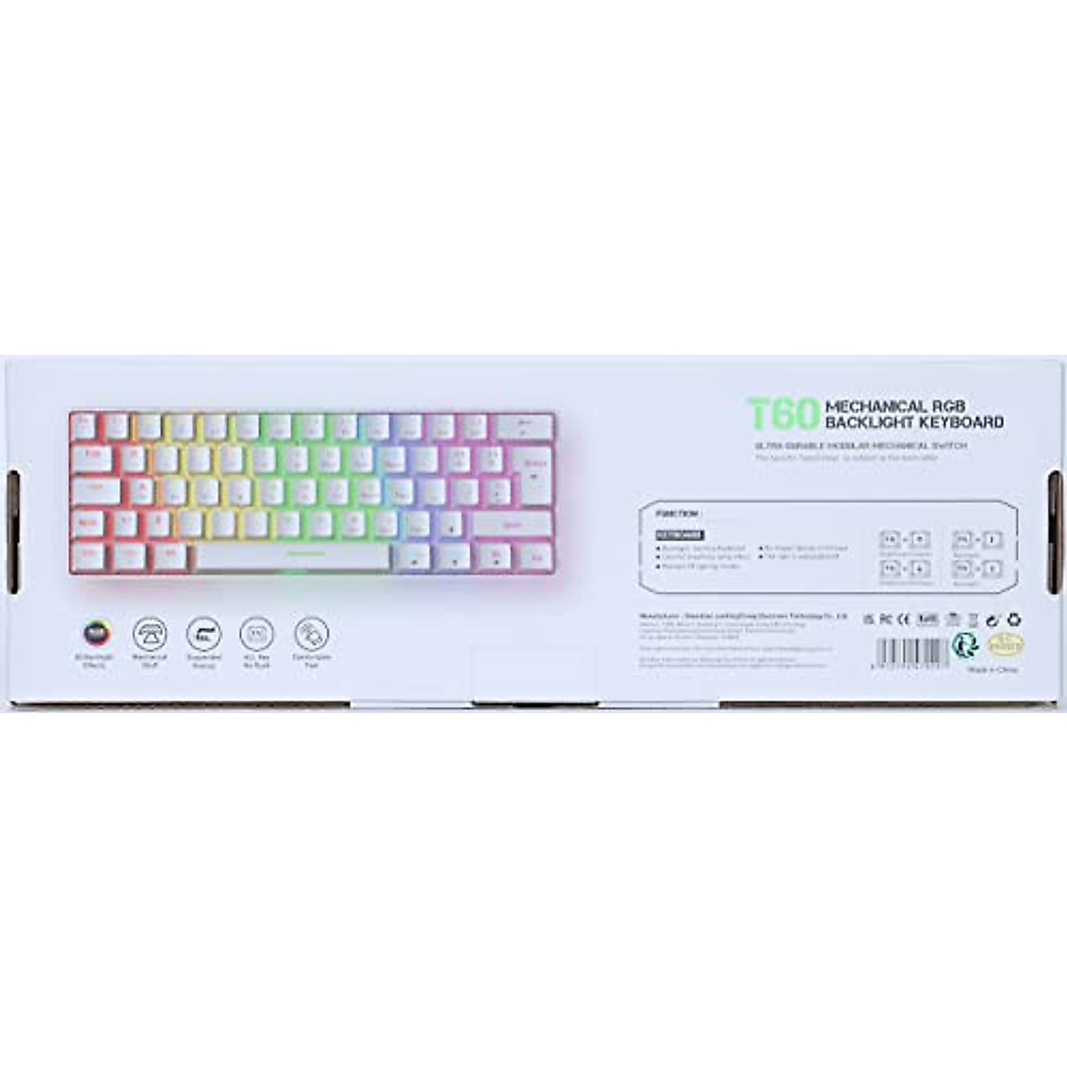 60% Compact Type c - Usb Wired Mechanical Keyboard UK, Blue Switch, RGB Backlit Rainbow LED, Anti-Ghosting, Media Keys, Laser carving, Ergonomic Aesthetic, for Computer PC Laptop PS4 XBOX - Black