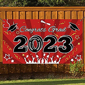 Bunny Chorus Graduation Decorations 2023 Party Backdrop Banner, Extra Large 71" x 40" Red Black 2023 Photo Booth Props Decorations, Congrats Grad Home for Outdoor Indoor Supplies