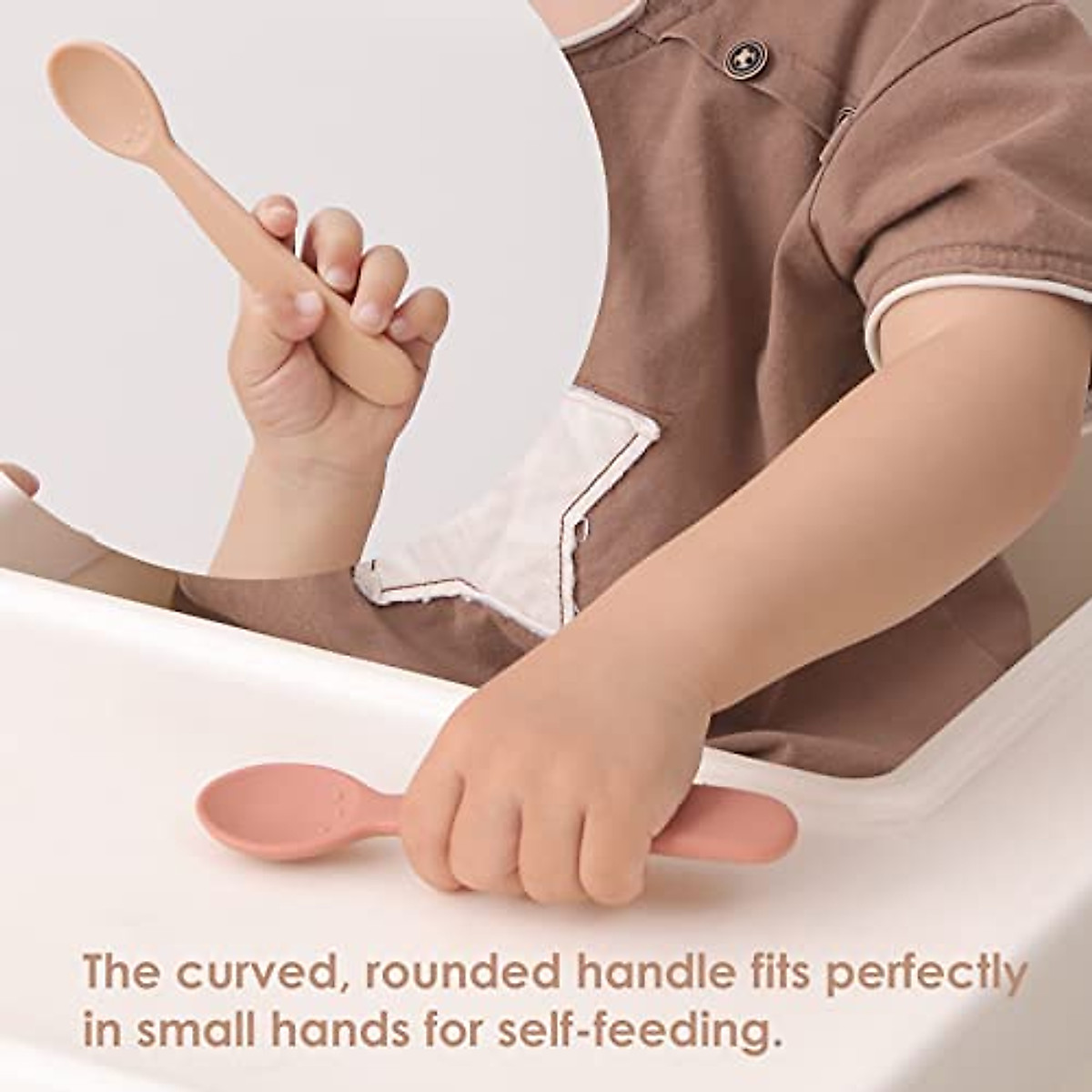 ROCCED Silicone Baby Spoons Set of 4, Baby Feeding Spoons First Stage Baby Infant Spoons Baby Training Spoon Self Feeding Soft-tip Spoons for Infant Baby Utensils Feeding Supplies 3M+