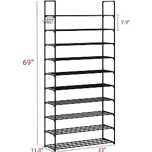HOMICKER Shoe Rack,10 Tier Shoe Organizer Large Shoe Storage with Hooks,Fit 40-50 Pairs Shoes,Metal Tall Shoe Shelf for Closet,Entryway,Garage,Bedroom