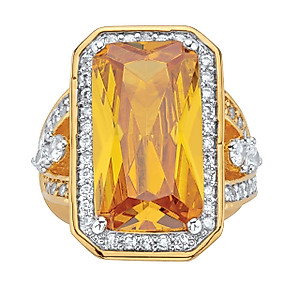 PalmBeach Yellow Gold-plated Emerald Cut Canary Cubic Zirconia Cocktail Ring Sizes 7-12 Size 11