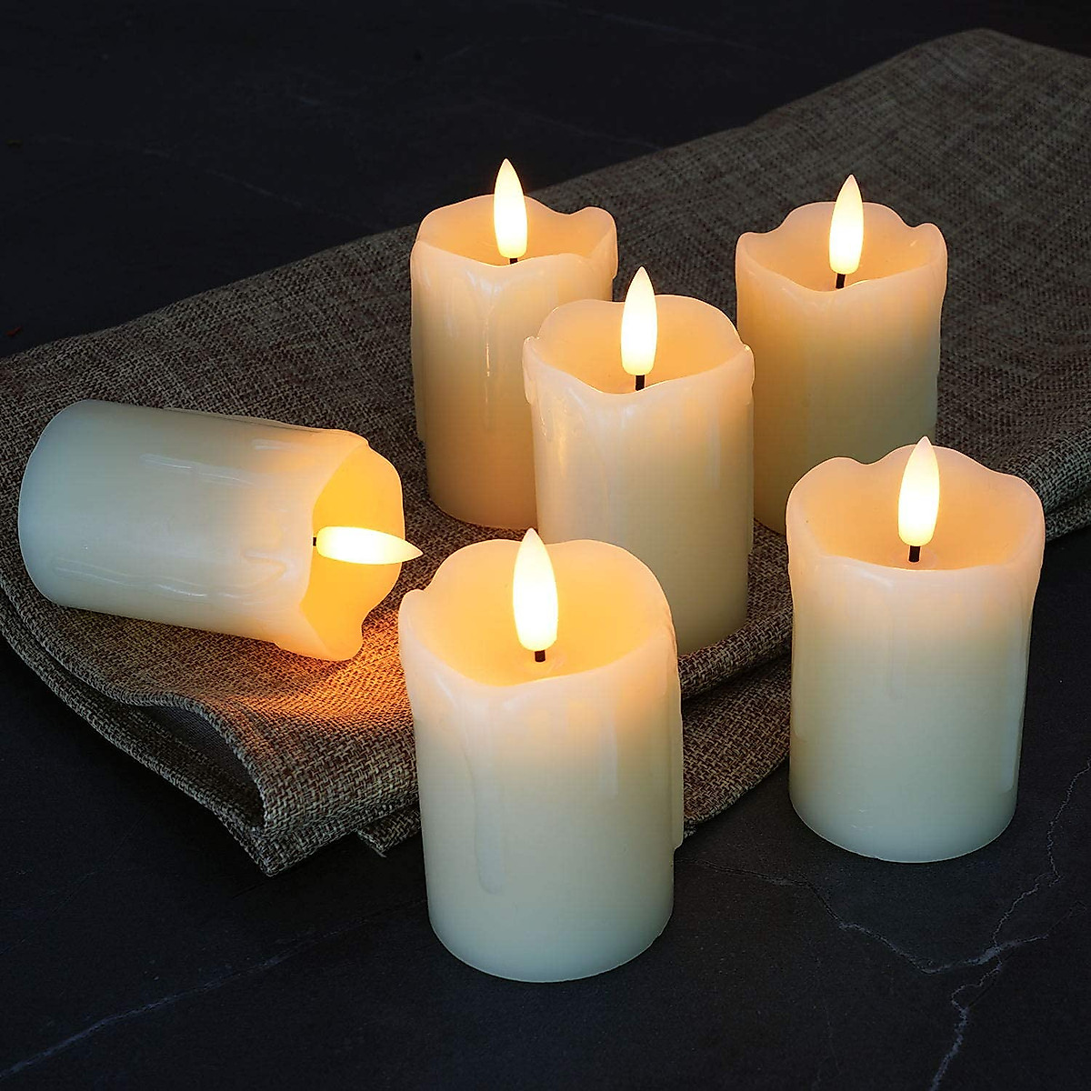 Homemory Flameless Votive Candles with Timer Remote,2" x 3" Real Wax, Realistic Black Wick Battery Operated Pillar Candles, 6 Pack for Wedding, Party and Holiday Decoration