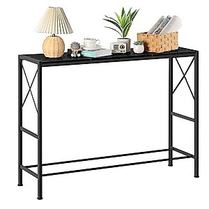 Narrow Console Table 41" Behind Couch Table Skinny Small Entryway Table, Black Wood Console Table with Metal Frame, Industrial Hallway Table for Entryway, Living Room, Foyer, Wood Sofa Table