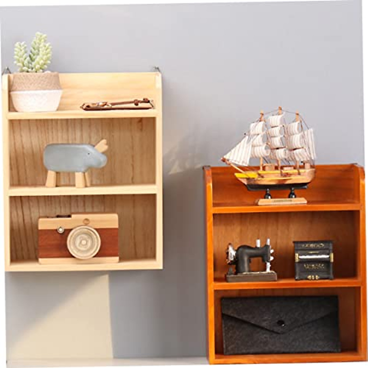 Cabilock Brown Rack Wall Storage Store Wooden Shelf Retro Three Layers Home Hanging for