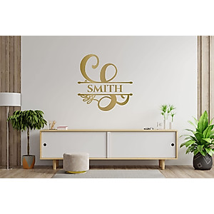 Personalized Vinyl Wall Decal - Monogram Initial with Last Name - Home Decor for Family Room, Nursery, Bedroom, or Wedding Decor - Beautiful Customized Letters - Removable Sticker