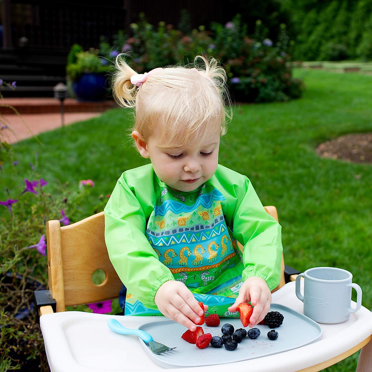 green sprouts Easy-wear Long Sleeve Bib | Waterproof Protection | Flipped Pocket, Soft Material, Easy Clean Smock