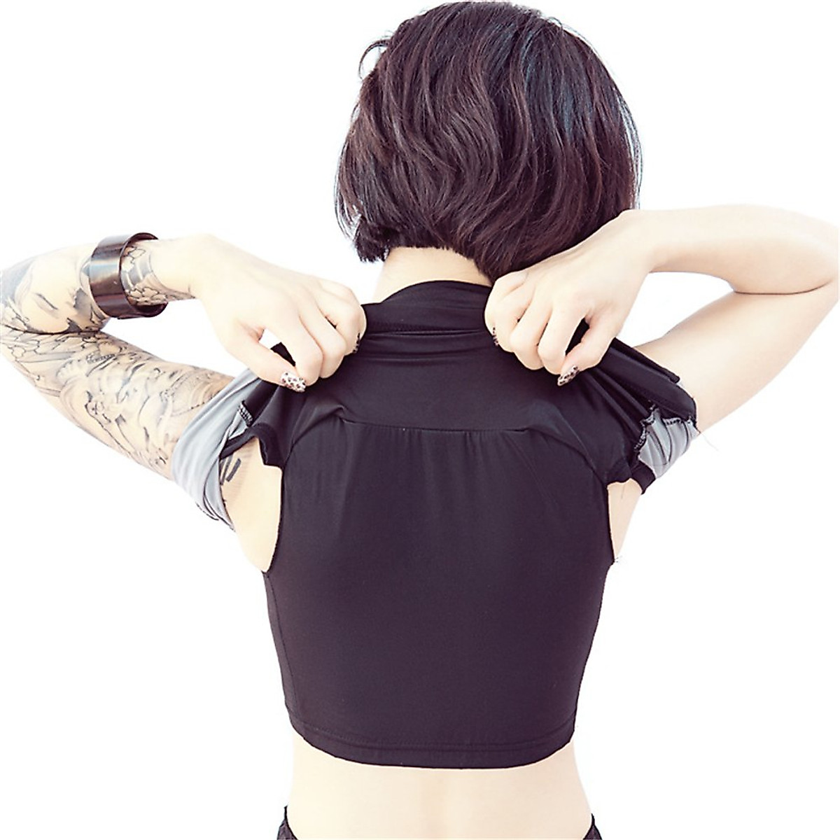 BaronHong Women Lesbian Tomboy Zip Up Chest Binder Quick-Drying Swimwear Vest Tank Top+Swimming Pants(Black,S)