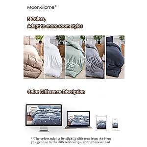 MoonxHome Duvet Cover Set Queen Size Boho Aesthetic Comforter Cover Bed Set Ball Pom Poms Fringe Luxury 100% Super Soft Microfiber 3 Piece Duvet Cover Set Includes 2 Pillow Shams Tawny