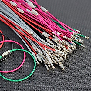 bayite Key Rings Stainless Steel Wire Keychains Cable Heavy Duty Luggage Tags Loops Tag Keepers 2mm Twist Barrel Pack of 12 (Cable length: 6 inches)