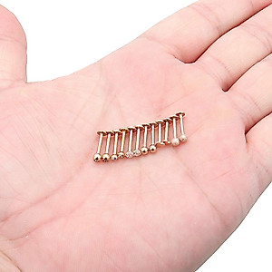 Lcolyoli Lip Ring 16G 316L Stainless Steel Labret Monroe Barbell 3mm Round CZ Gem Heart Cartilage Helix Tragus Nose Stud Piercing Jewelry for Women Men 12PCS Ball with Flat Back Rose Gold