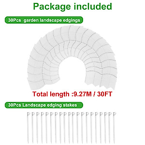30Pack Garden Edging Border Landscape Edging Lawn Garden Fence Edgings Decorative Landscape Border with 30 Pcs Stakes for Lawn Garden Flower Bed Yard (White)