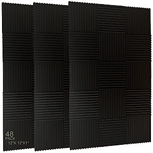 48 Pack Acoustic Foam Panel Wedge Studio Soundproofing Wall Tiles 12" X 12" X 1"