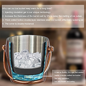 Ice Bucket Champagne Bucket with Tongs Scoop Lid, Double Wall Wine Bar Freezer Ice Bucket with Stand&Carrying Handle, Stainless Steel Mirror Bucket Champagne Bucket for Parties Bar Home,2L(Rose gold)