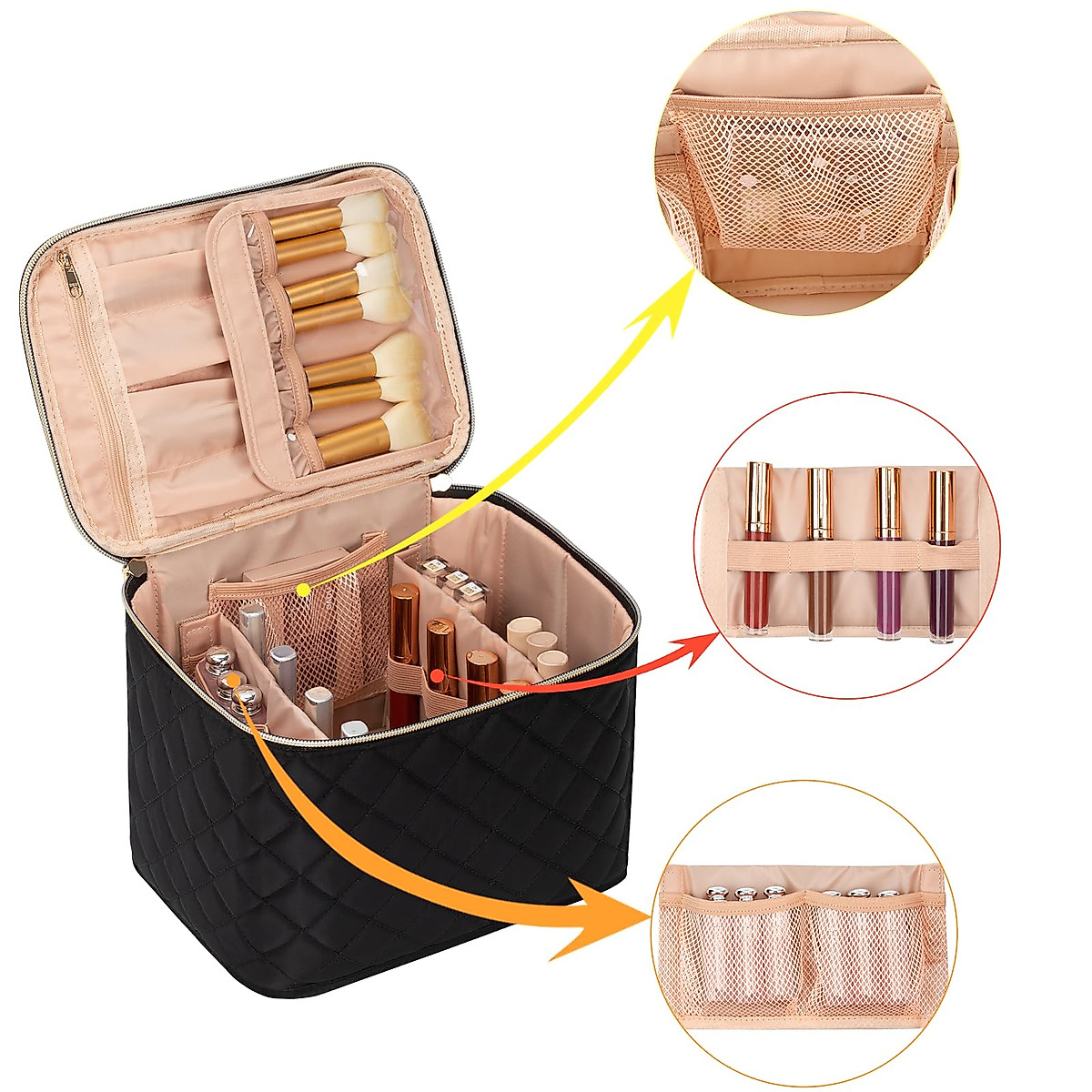 OCHEAL Makeup Bag, Large Travel Cosmetic Bags for Women Washable Make Up Bag Organizer Train Case -Large,Black