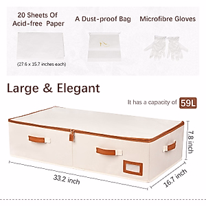 SUNAUMI Wedding Dress Storage Box, Large Shadeable Wedding Dress Preservation Box with Microfiber Gloves, 20 Sheets of Acid Free Paper and Dustproof Bag for Wedding Dress, Heirlooms, Gowns