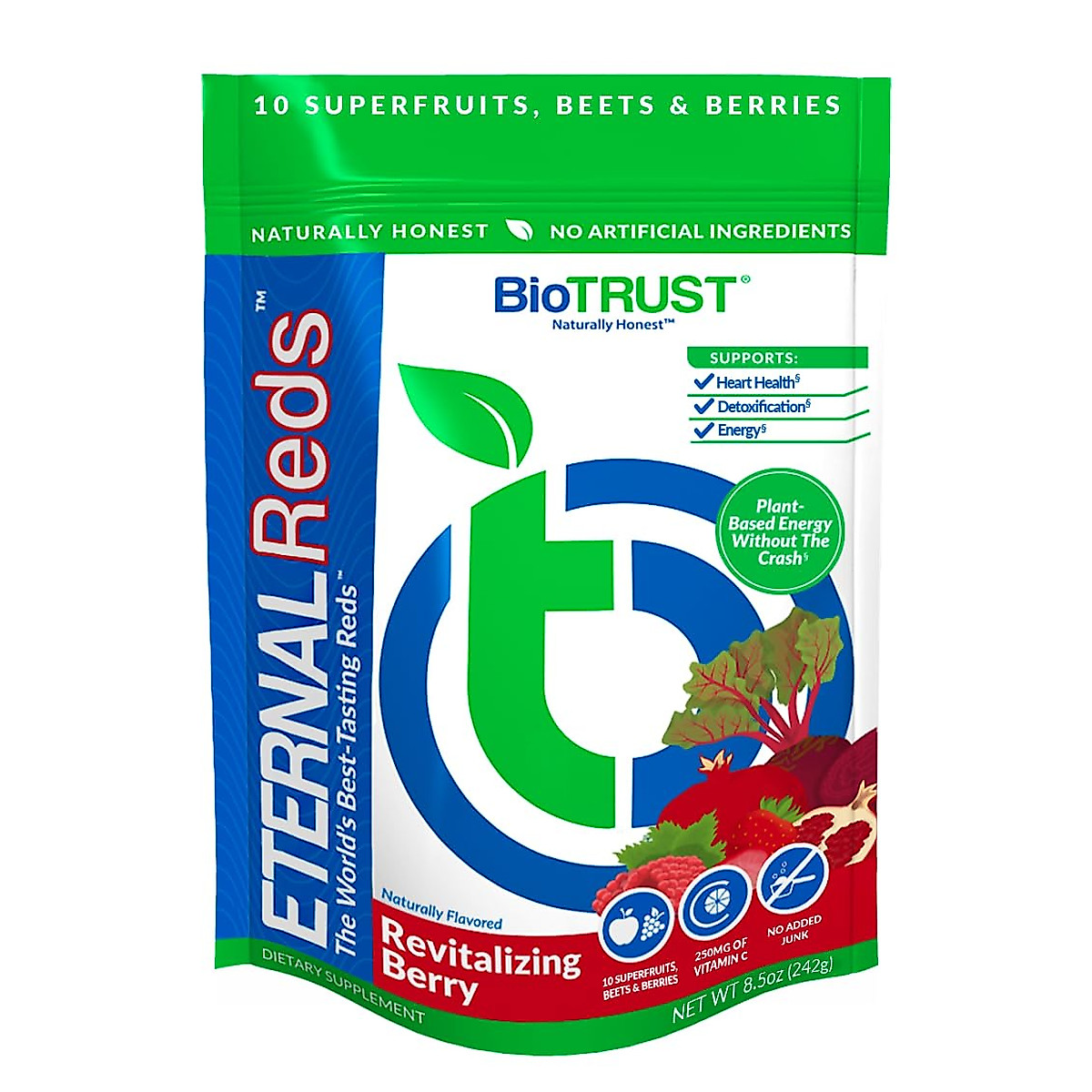 BioTrust Eternal Reds, Red Superfoods Powder, Support for Heart Health and Circulation, Energy, Stamina, No Added Sugar or Caffeine, Naturally Flavored and Sweetened, Berry Flavor (30 Servings)
