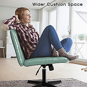 PUKAMI Armless Desk Chair No Wheels with Ottoman&Lumbar Support,PU Leather Padded Modern Swivel Home Office Chair,Height Adjustable Wide Seat Cross Legged Computer Task Chair for Living Room (Tiffany)