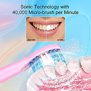 SHAOJIER Sonic Electric Toothbrush, Electronic Toothbrush for Adults with 8 Brush Heads,Rechargeable Electric Toothbrush with Travel case, 40 Day Endurance, 3 Modes and Timer, (Pink)