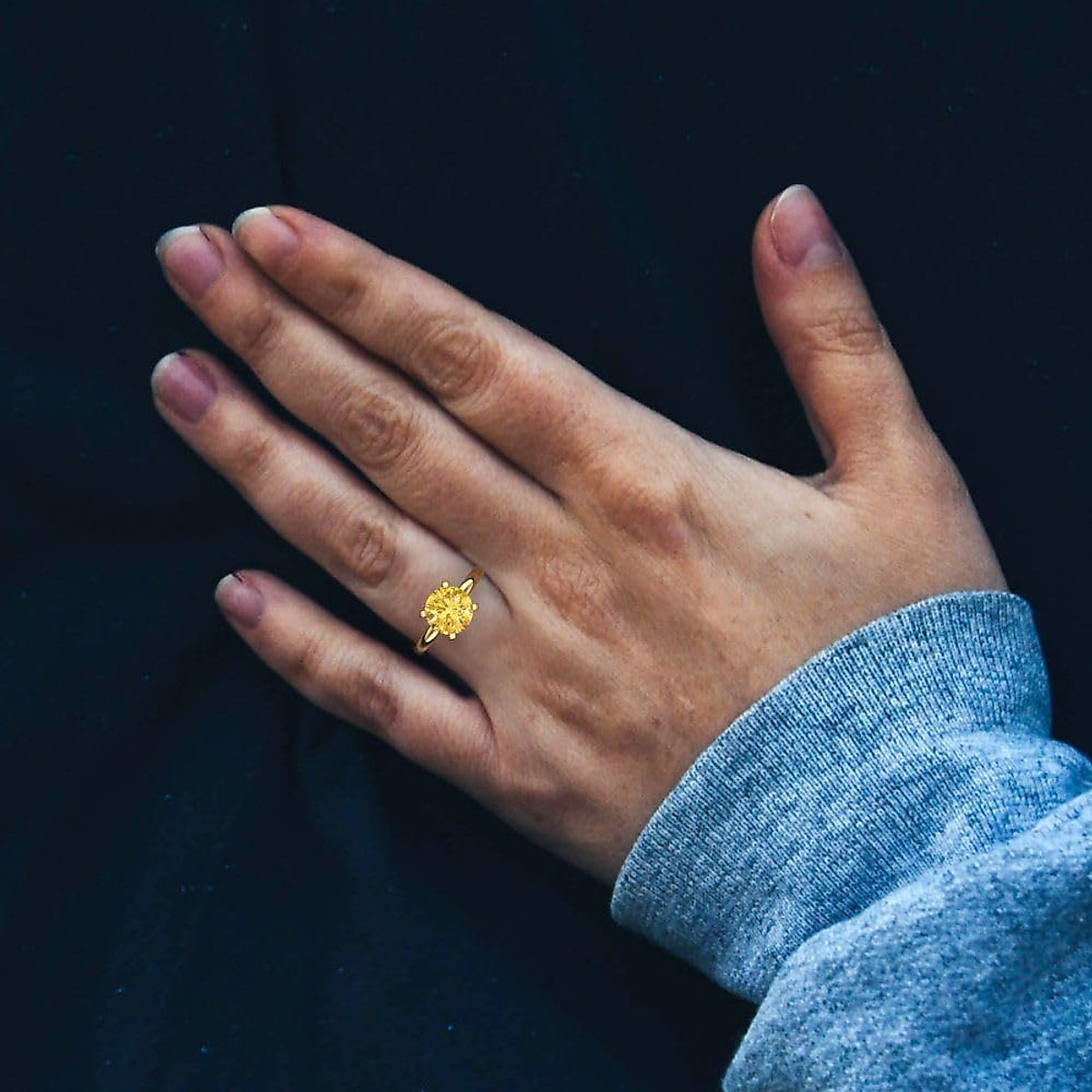 Clara Pucci 3.0 ct Round Cut Solitaire Natural Yellow Citrine Engagement Bridal Promise Anniversary Ring in 18K Yellow Gold Size 7.5