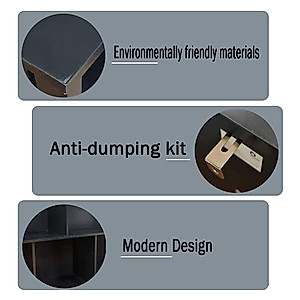 TaoHFE Short Bookshelf with 2-Layer 5 Cube Shelf,Wooden Bookcase Modern Minimalist Style, Horizontal Bookshelf for Living Room, Classroom, Bedroom, Book Shelf with Storage Cube Bookcase, Black