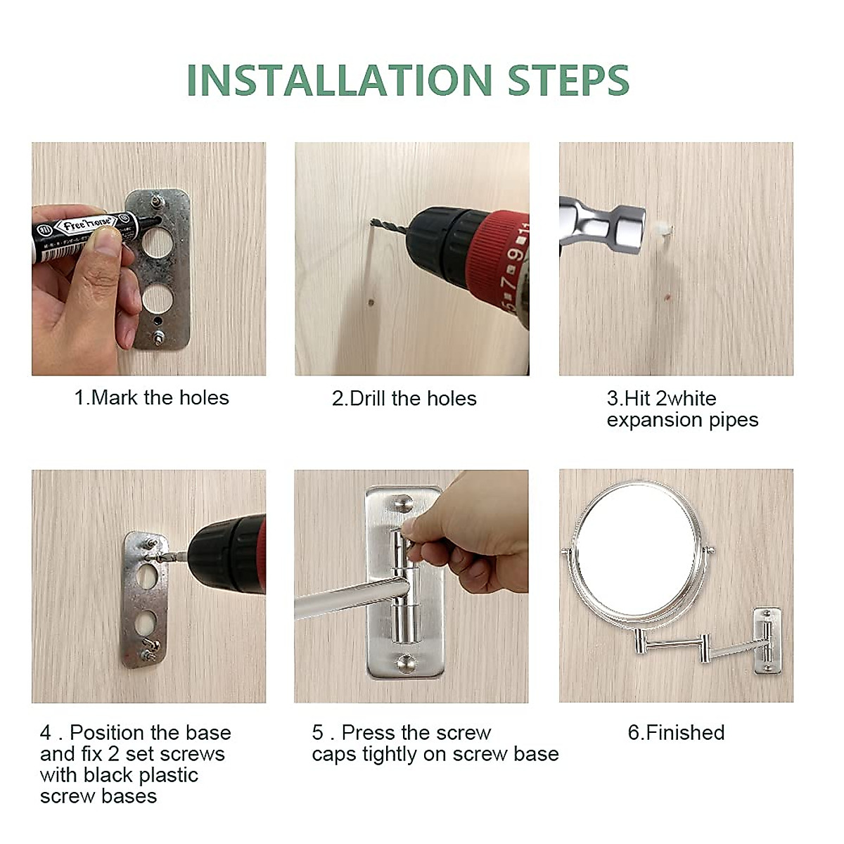 Erlingeryi 8" Wall Mounted Makeup Mirror 1X/ 10x Magnifying Mirror Double Sided Vanity Makeup Mirror for Bathroom Nickel Brush Finish