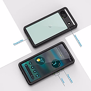 Lanhiem Pixel 6a Case, IP68 Waterproof Dustproof Shockproof Case with Built-in Screen Protector, Full Body Rugged Protective Cover for Google Pixel 6a 5G, Black/Clear