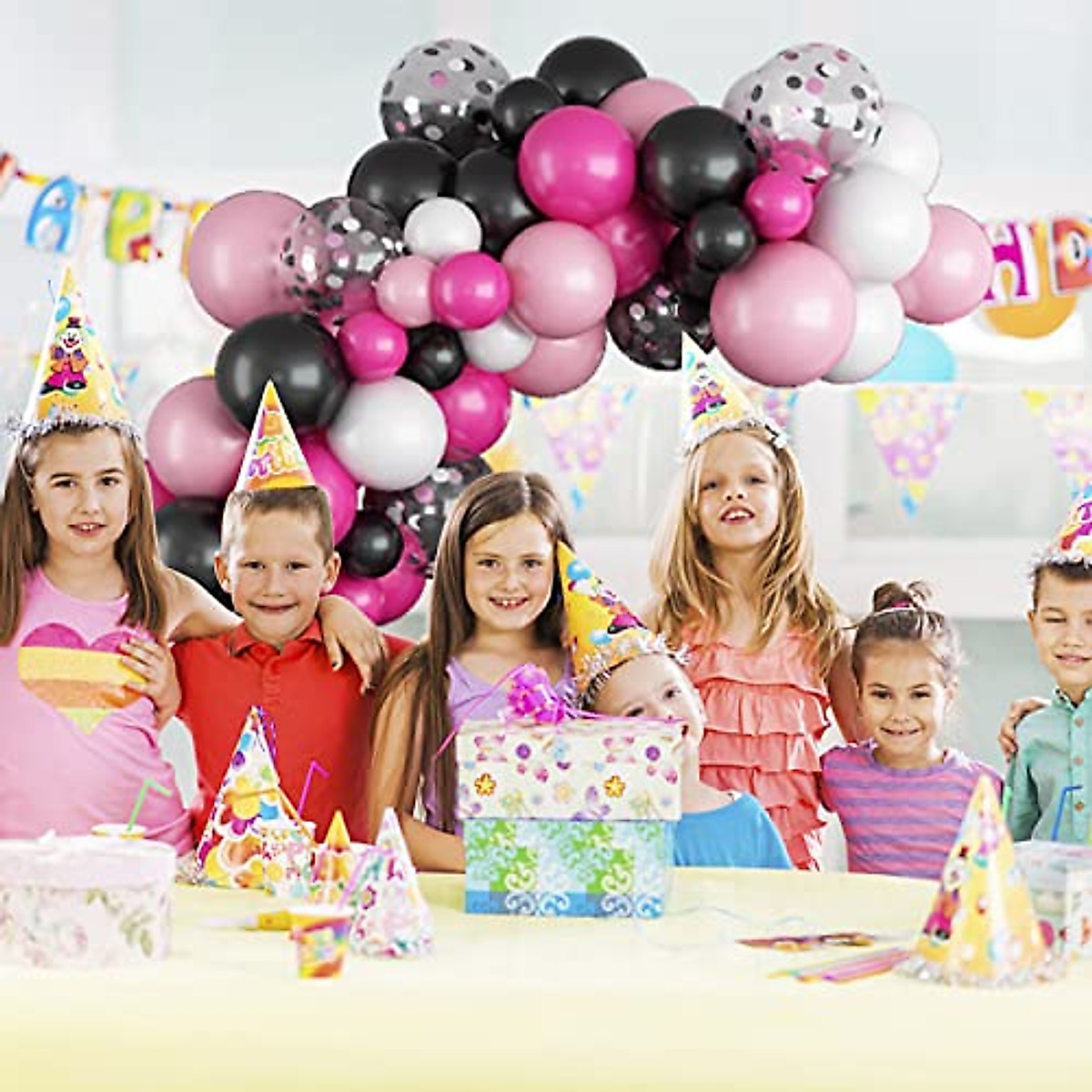 Pink and Black Balloon Garland Kit, 114 Pcs Hot Pink Pastel Pink Black White Confetti Latex Balloons Mouse Theme Balloon Arch for Girls Women Birthday Wedding Baby Bridal Shower Party Decorations