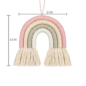 YMVV Rainbow Macrame,Woven Boho Rainbow Wall Hanging with Tassels,Cute Wall Decor for Nursery,Suitable for Festival Ornaments Baby Shower Wedding Pink Rainbow Decor(5.5 x 0.5 x 5)