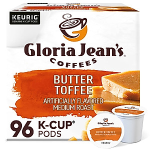 Gloria Jean's Coffees Butter Toffee, Single-Serve Keurig K-Cup Pods, Flavored Medium Roast Coffee, 96 Count, 24 Count (Pack of 4)
