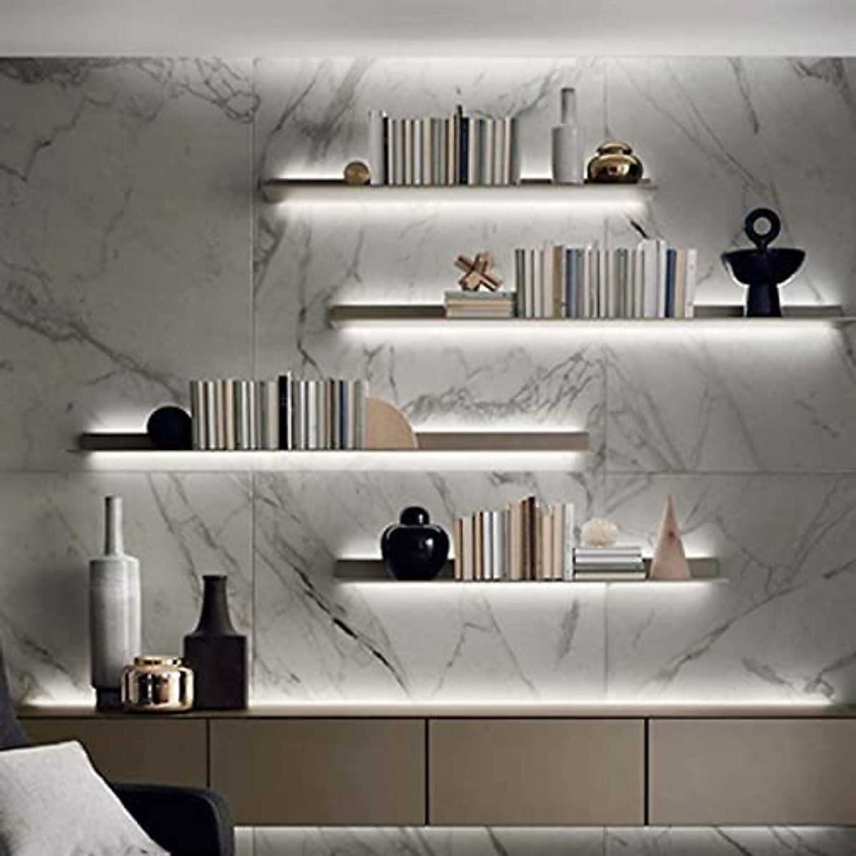 SLVUAFRN Floating Display Shelf with Built-in Illuminated LED Light and Transformer, Metal Wall Mounted Light-Emitting Shelves, Lighted Display Stand for Entrance Bar Countertop Living Room Bathroom…