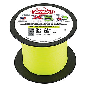 Berkley x5 Braid Superline, Crystal, 10-Pound Break Strength, 328yd Fishing Line, Suitable for Freshwater and Saltwater Environments, Low-Vis Green