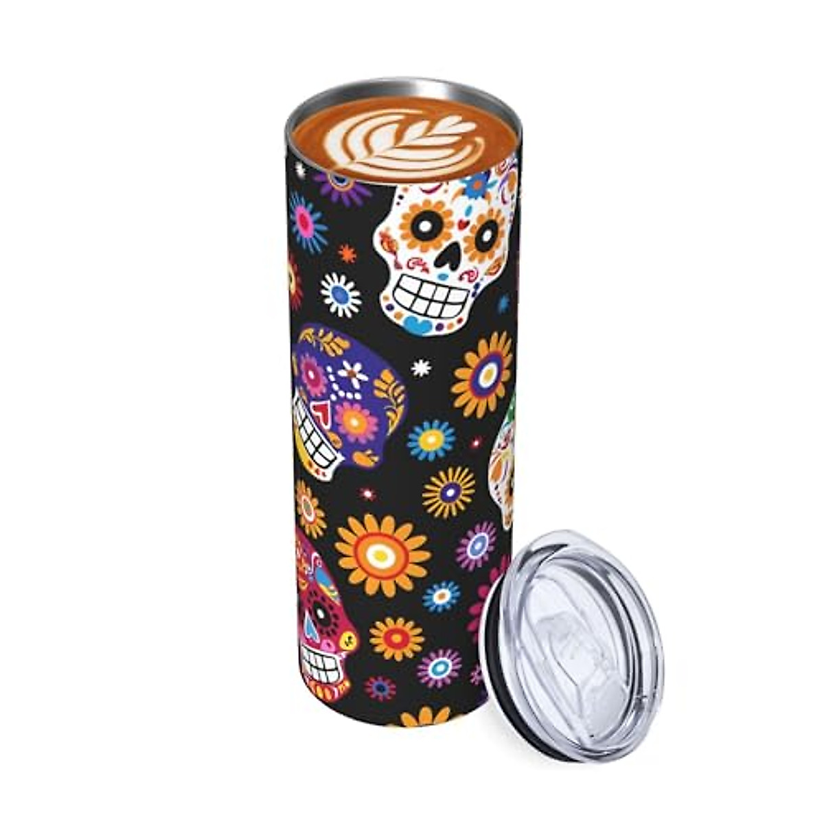 Tangopi Skull Head Floral 20 oz Tumbler with Lid and Straw Insulated Travel Coffee Mug Reusable Spill Proof Coffee Cups Stainless Steel Water Bottle for Hot and Cold Drinks