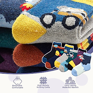 Qterdiz Toddler Boys Wool Socks Kids Thick Winter Warm Socks Thermal Crew Socks for Boys Space 6 Pack 4-6 Years
