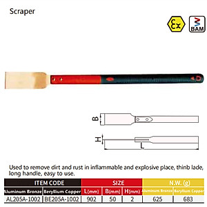 WEDO Non-Sparking Scraper with Straight Blade and Comfortable Handle,Spark-free Safety Tool,Aluminum Bronze,DIN Standard,BAM & FM Certificate,35.5"Length,902mm