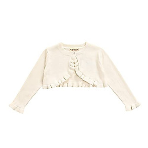 Toddler Baby Girl Sweater Crop Top Knit Cardigan Long Sleeve Ruffled One Button Cute Outwear Kids Fall Shrug Cover Up (White,1-2 Years)
