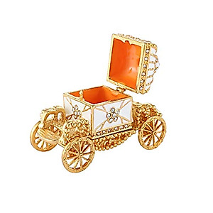 QIFU Decorative Enameled Royal Carriage Style Hinged Trinket Box, Sparkling Crystal Ornaments for Home Decor, Unique Gift for Family