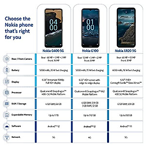 Nokia G400 5G | Verizon, AT&T, T-Mobile | Android 12 | Unlocked Smartphone | 3-Day Battery | US Version | 4/64GB | 6.58-Inch Screen | 48MP Triple Camera | Meteor Grey