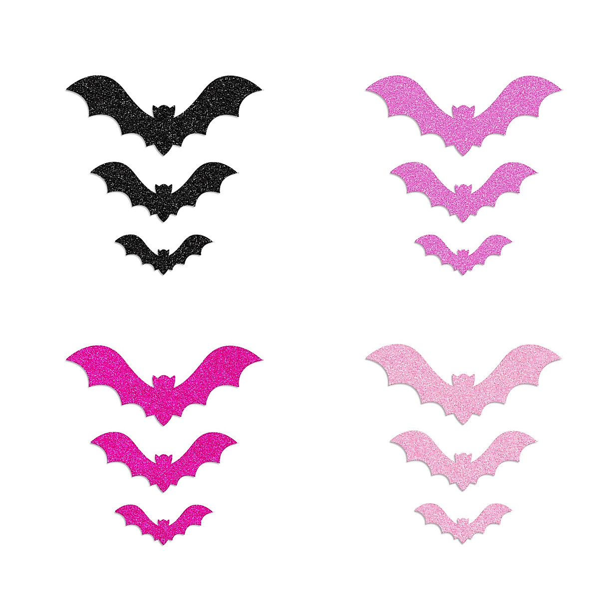 36 PCS Glittery Pink and Black 3D Bat Wall Stickers for Halloween Home Decoration