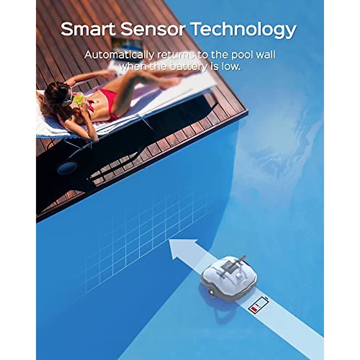 Upgraded - WYBOT Cordless Pool Vacuum, Robotic Pool Cleaner with Large Battery Up to 100Mins Runtime, Strong Suction, Pool Vacuum Robot for Above Ground Flat Bottomed Pools Up to 861 Sq.Ft-White