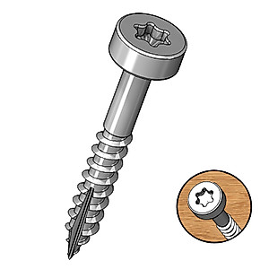 Milescraft 7351 Wood Pocket Hole Screws - #7 x 1" Pan Head with Coarse Thread (500pc.), Torx Drive Self-Tapping, For Indoor Use