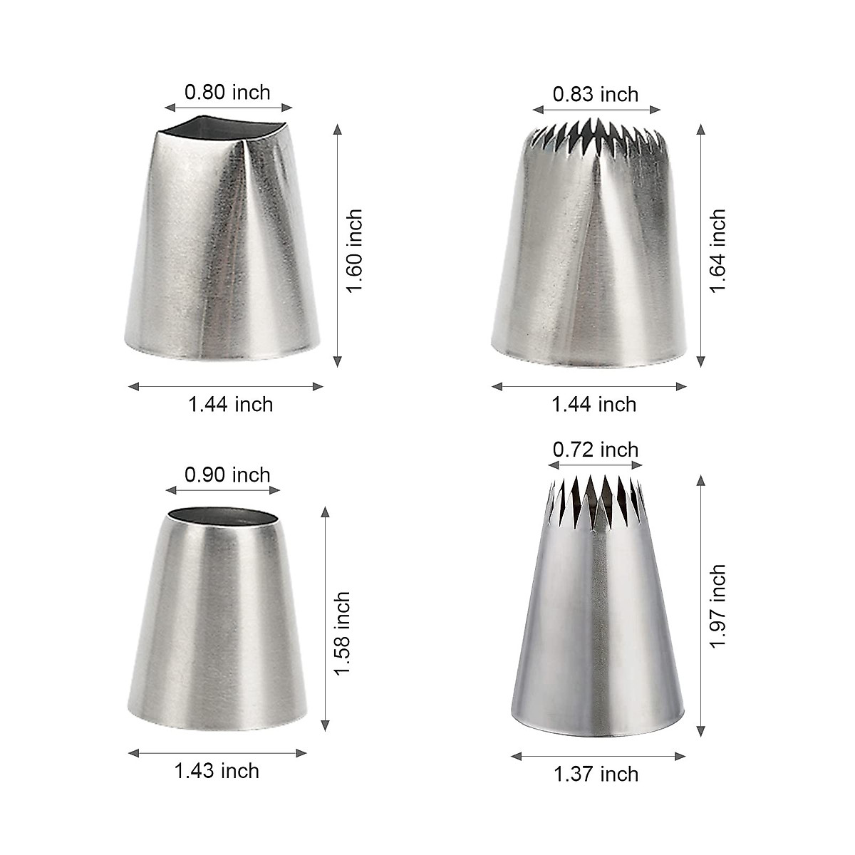 4Pcs X-Large Piping Tips Set, Stainless Steel Square Round Frosting Tips, Cake Decorating Tips for Cupcakes Pastry Fondant Cakes Decorating