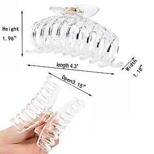 Kitiin Clear Claw Clips for Thick/Fine/Thin Hair, Strong Holding Large Jaw Polycarbonate Clips for Women (3 pcs)