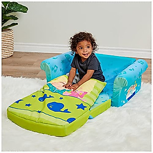 Marshmallow Furniture, Cocomelon 3-in-1 Slumber Sofa Baby Lounger, Convertible Kids Couch, Sofa Bed & Foam Toddler Nap Mat with Attached Blanket