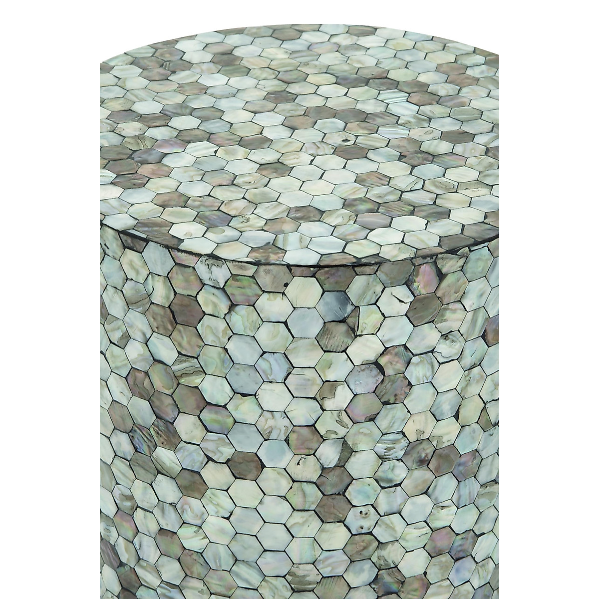 Deco 79 Mother of Pearl Shell Geometric Handmade Side End Accent Table, 14" x 14" x 20", Multi Colored