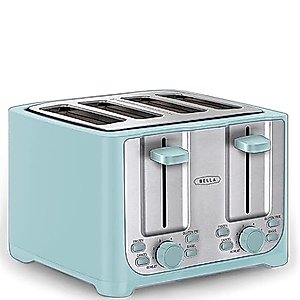 BELLA 4 Slice toaster, Stainless Steel and Aqua