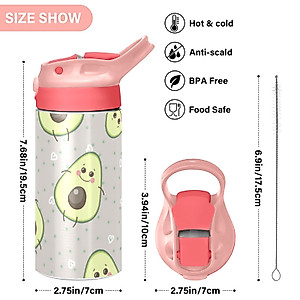 Fresh Avocado Kids Water Bottle, Vacuum Insulated Stainless Steel, Double Walled Leakproof Tumbler Travel Cup for Girls Boys Toddlers, 12 oz